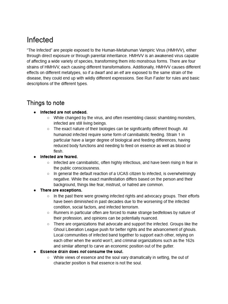 Character Lore-Setting Primer - Public | PDF | Infection | Cyborg