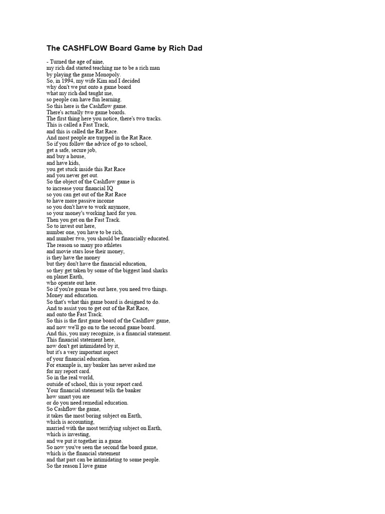 The CASHFLOW Board Game by Rich Dad | PDF