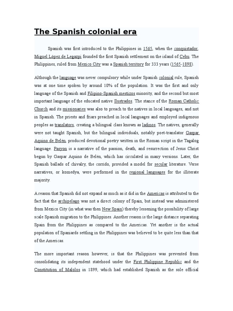 The Spanish Colonial Era | PDF | Philippines | Spain