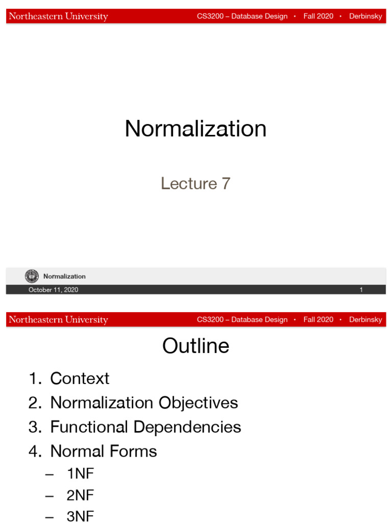 Lecture 07 Normalization | PDF | Relational Model | Relational Database