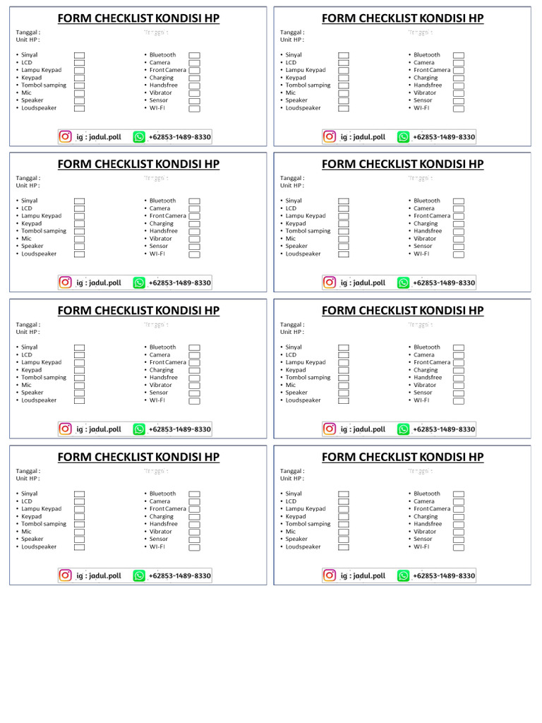 Form Checklist Kondisi HP | PDF