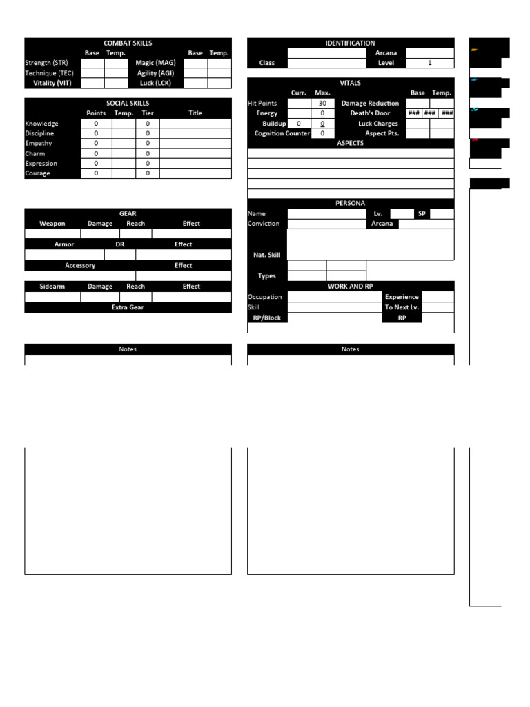 RPG Character Sheet Template | PDF