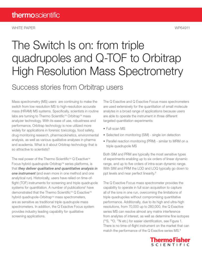Comparison of Orbitrap, Quarupore and QTOF | PDF