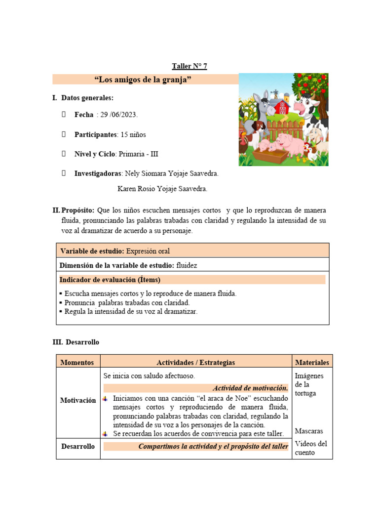 Sesión Taller Los Amigos de La Granja. | PDF