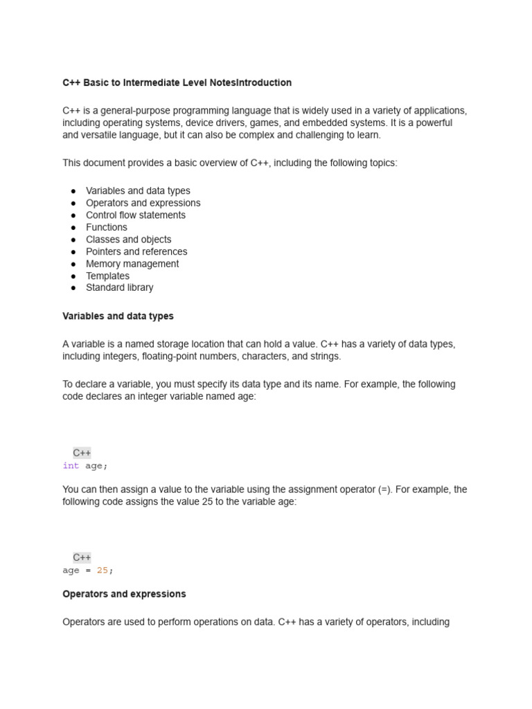 C++ Basic Notes | Download Free PDF | C++ | Pointer (Computer Programming)