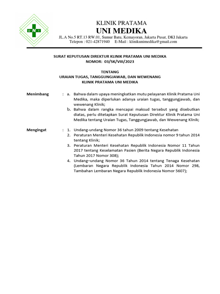 SK Uraian Tugas, Tanggungjawab, Wewenang | PDF