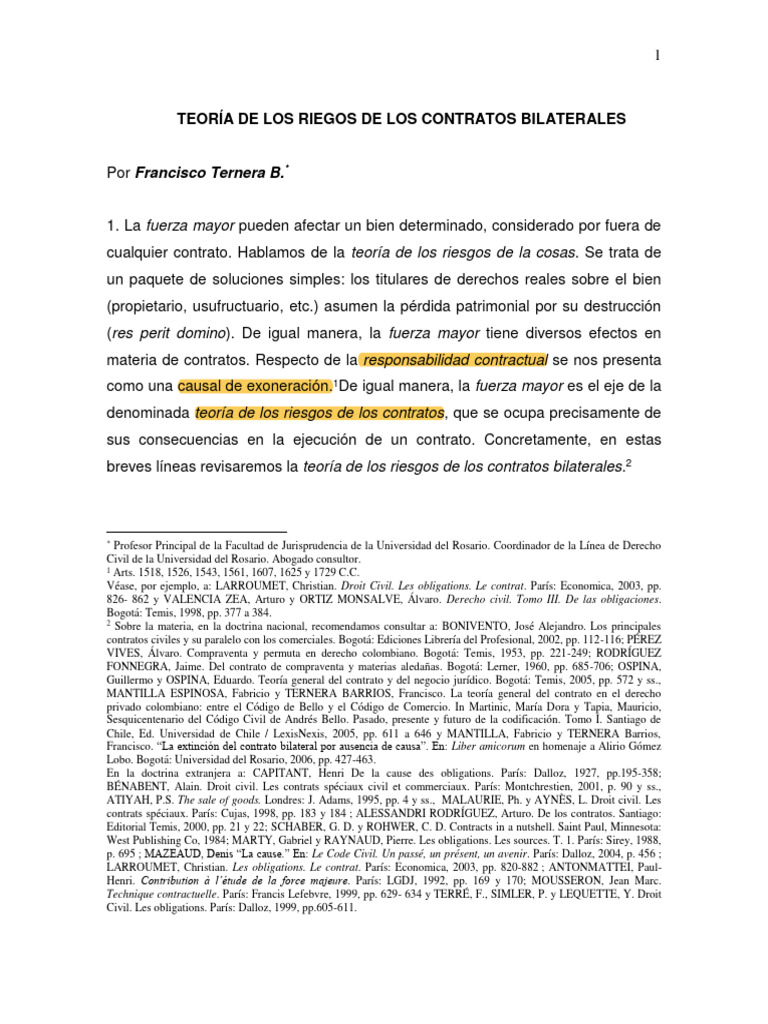 Teoría de Los Riesgos de Los Contratos Bilaterales | PDF