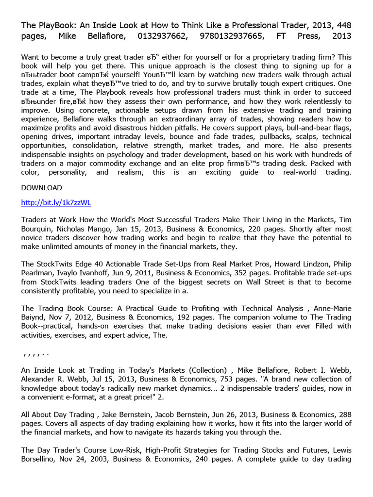 The Playbook An Inside Look at How To Think Like A Professional Trader ...