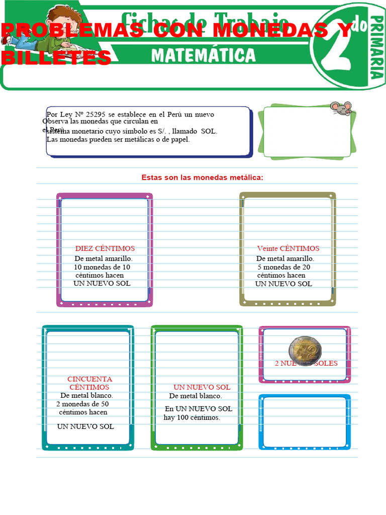 Problemas Con Monedas y Billetes para Segundo Grado de Primaria | PDF