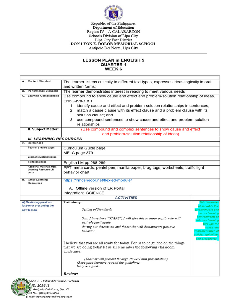 Cot-English 1st Quarter | PDF | Learning | Thought