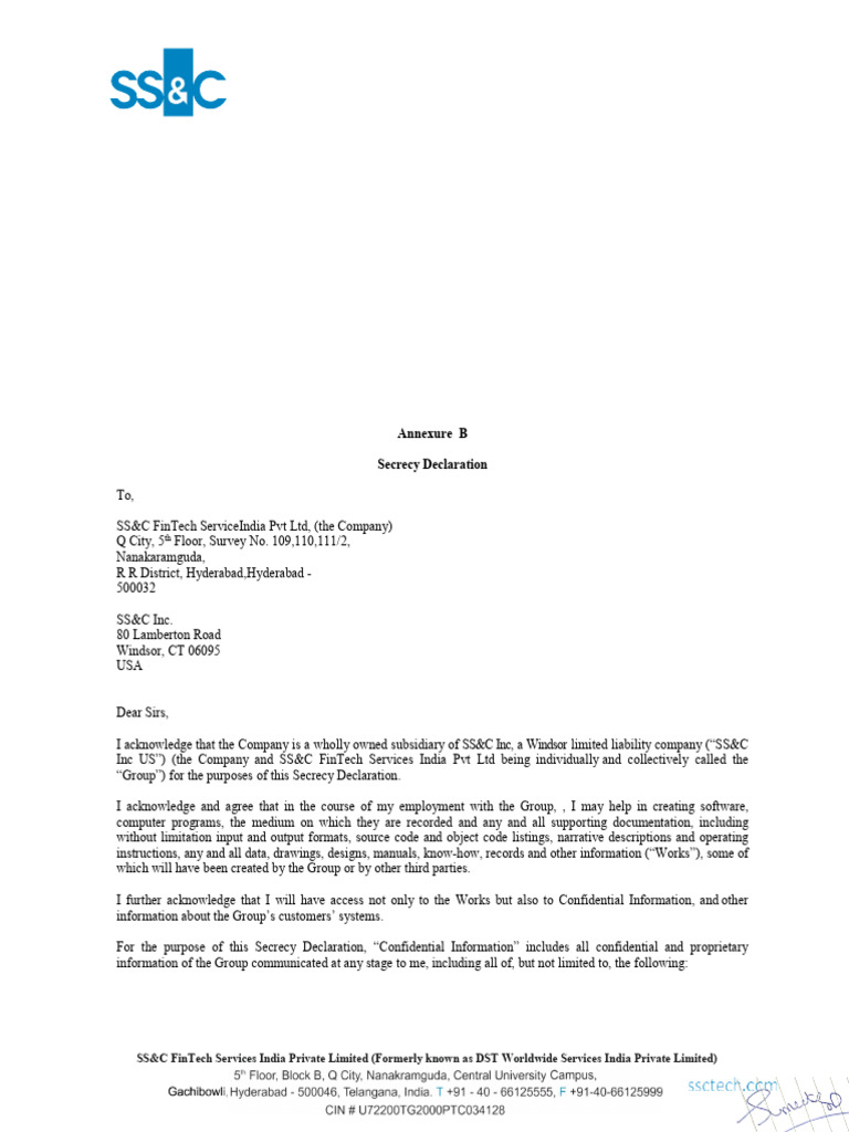 Secrecy Declaration PDF (Sign On Each Page) - Signed | PDF | Source ...