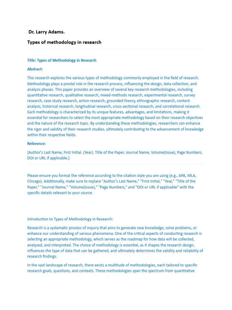 Types of Methodology in Research | PDF