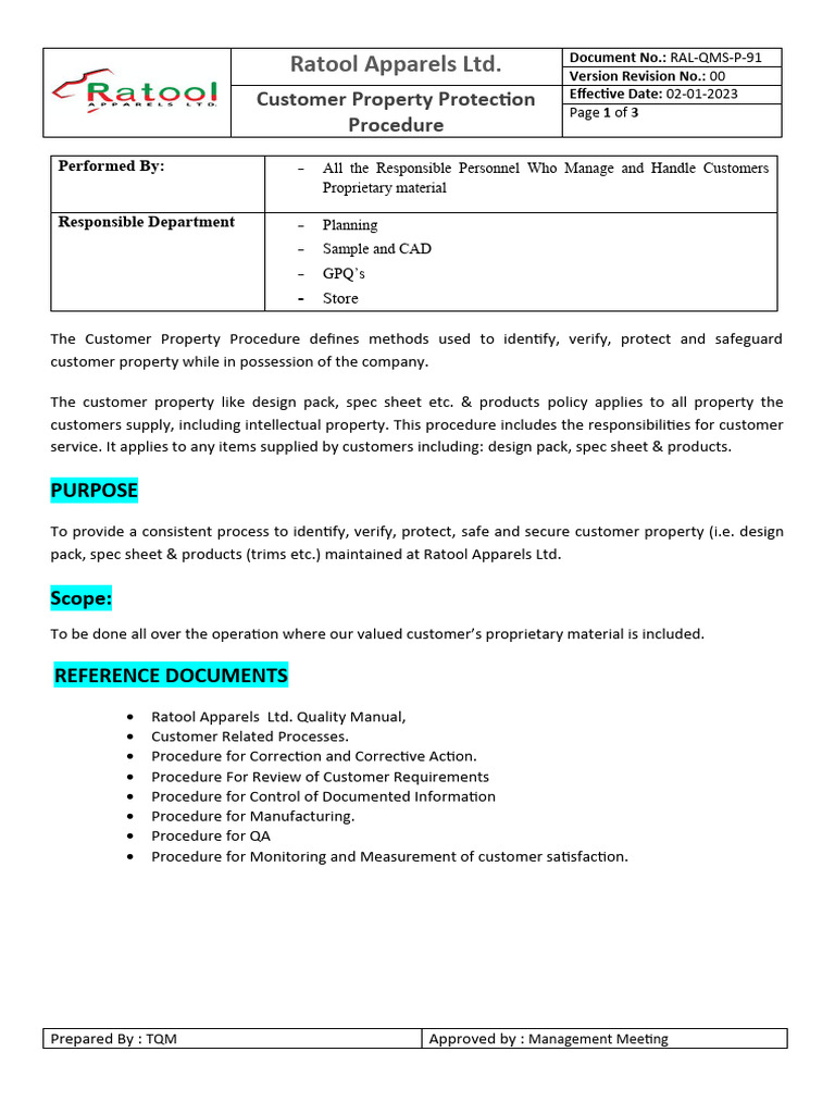 SOP 077 - Customer Proprietary Control | PDF