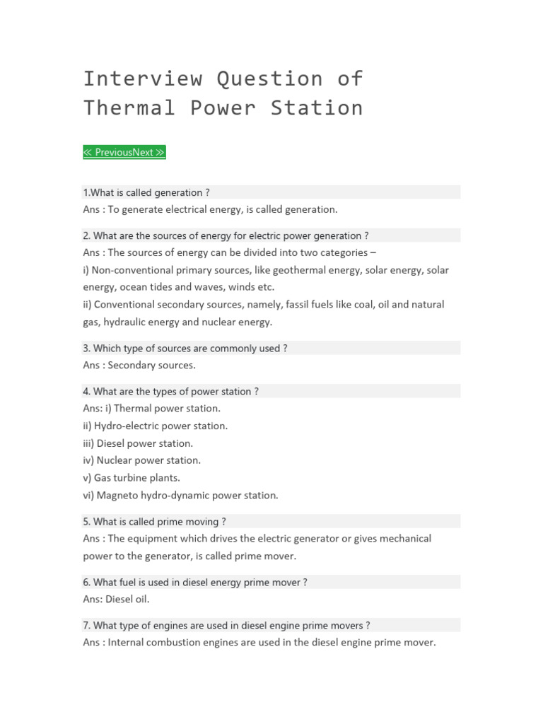 Thermal Power Interview Question | PDF