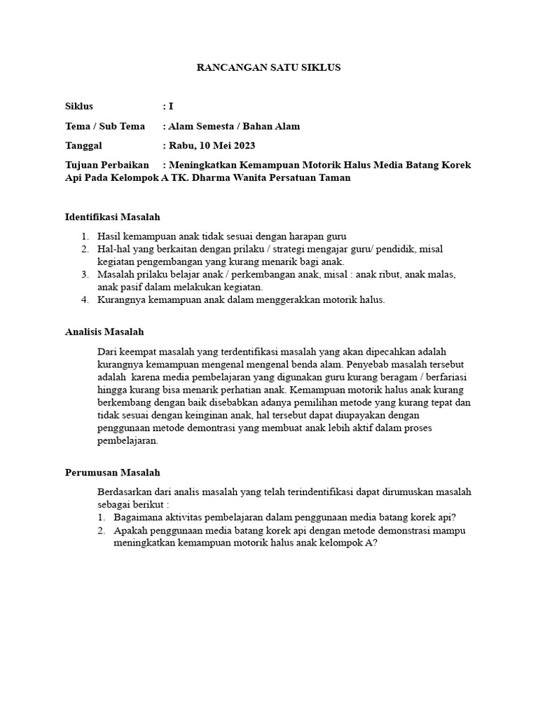 Pembelajaran Motorik Halus TK | PDF