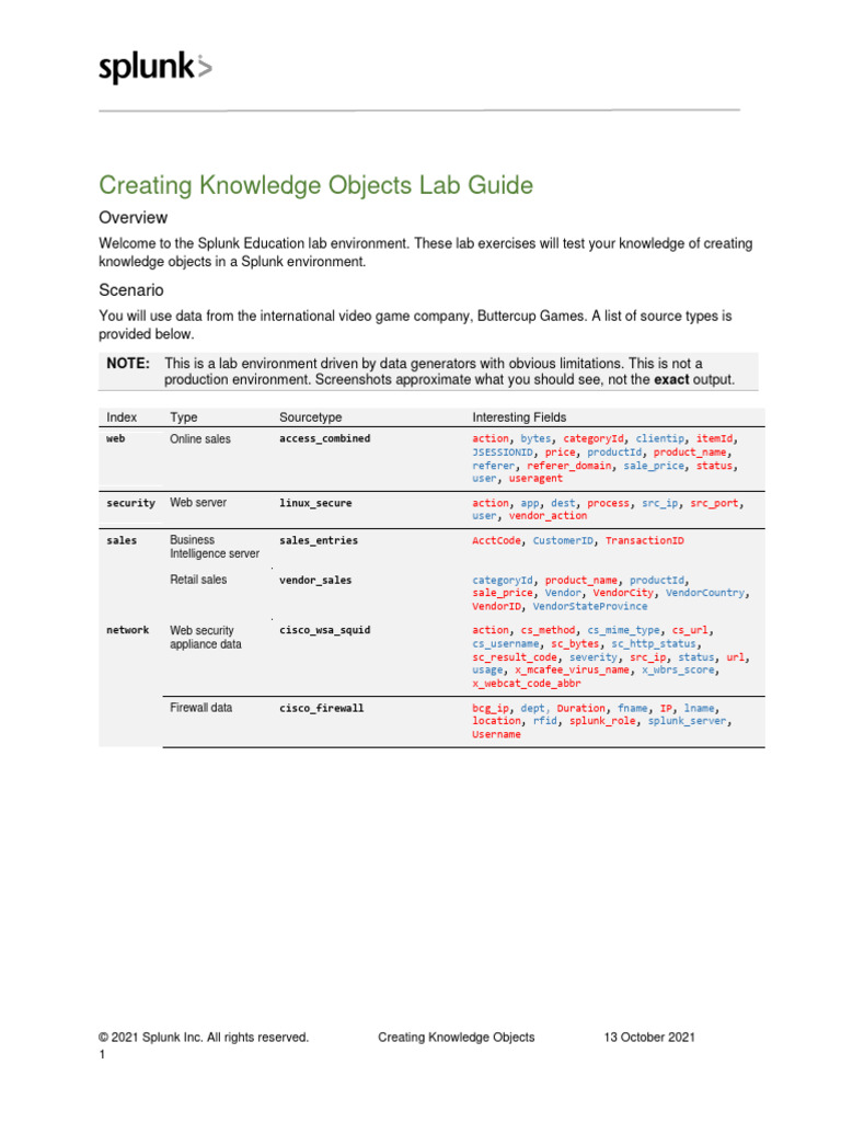 Splunk Lab - Creating Knowledge Objects | PDF | World Wide Web | Internet & Web
