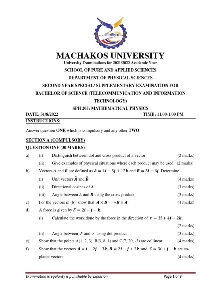 SPH 205 Mathematical Physics | PDF