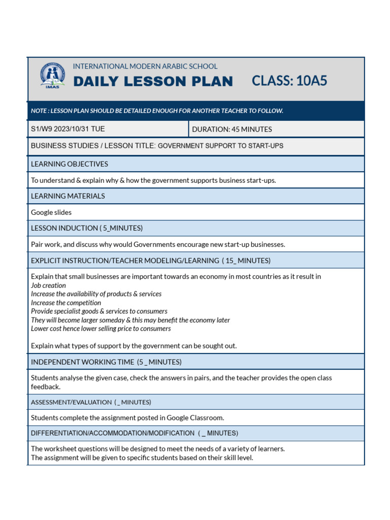 Lesson Plan - Ms Iram | PDF | Demand | Lesson Plan