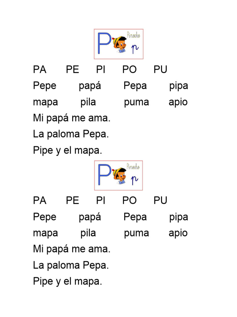Lectura y Dictado Letra P | PDF