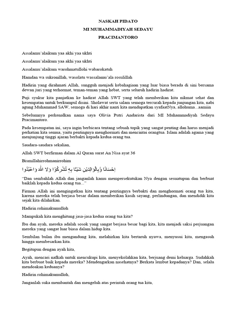 Teks Lomba Pidato Burul Walidain | PDF