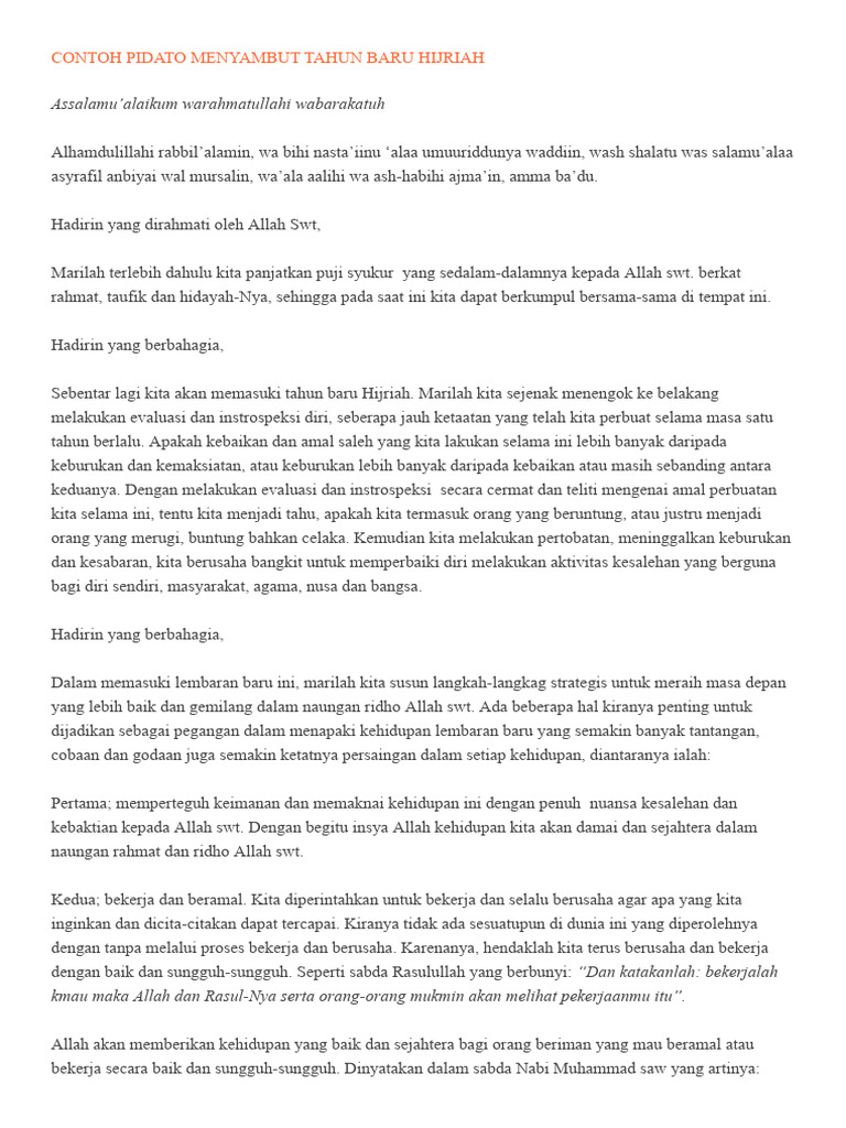 Contoh Pidato Menyambut Tahun Baru Hijrah | PDF