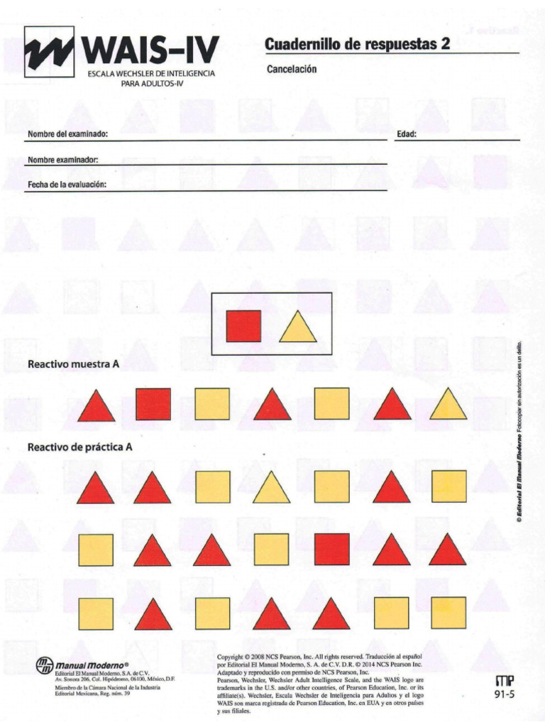 Cuadernillo de Respuestas 2 WAIS-IV-1 | PDF