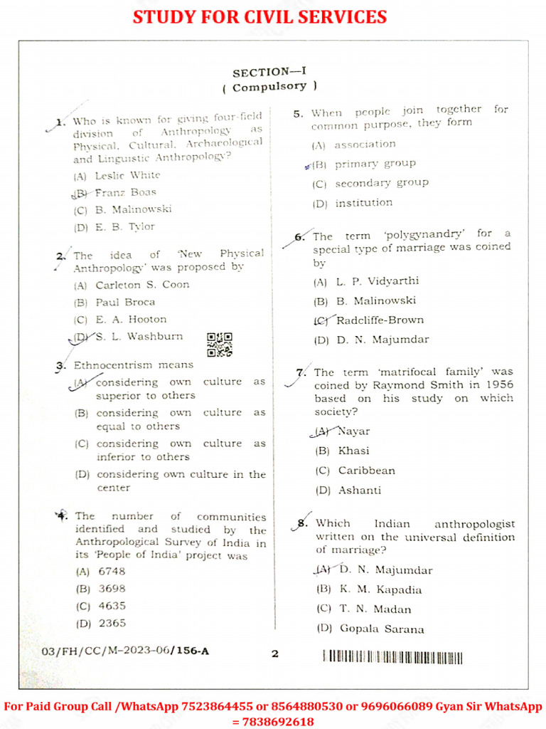 68TH BPSC Manis Anthropology Optional Paper | PDF