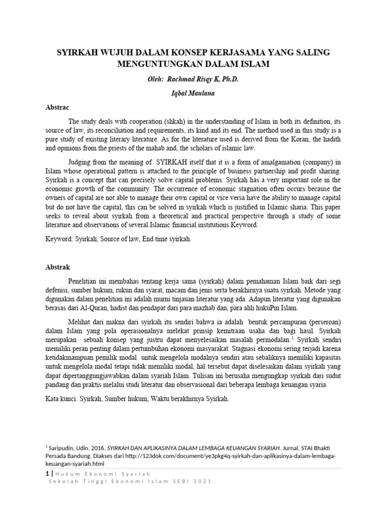 Syirkah Wujuh: Kerjasama Islami | PDF