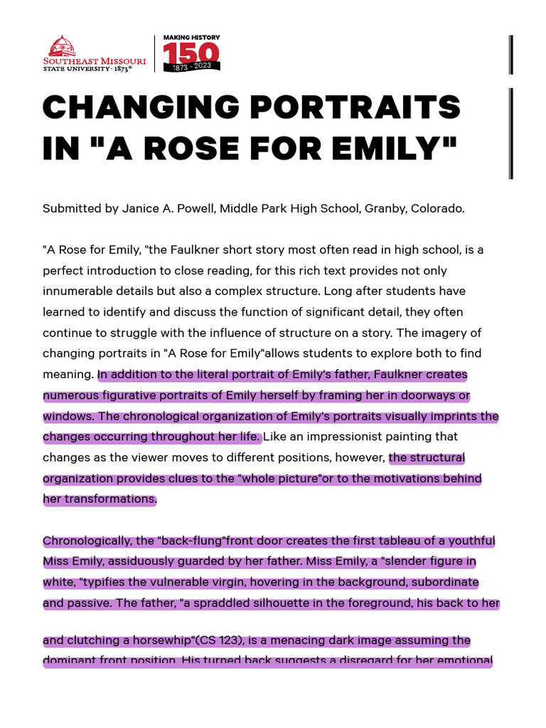Changing Portraits in "A Rose For Emily" | PDF