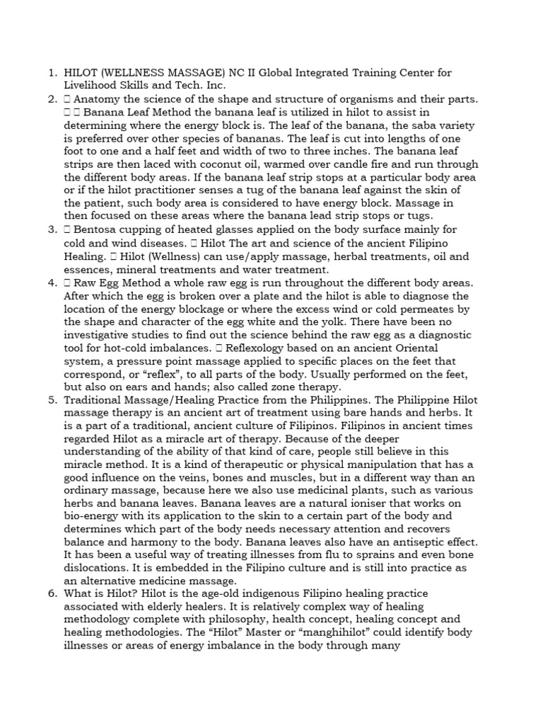 Hilot Wellness Massage Techniques Guide | PDF