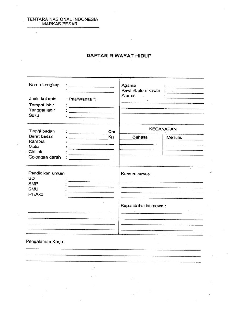 Daftar Riwayat Hidup TNI | PDF