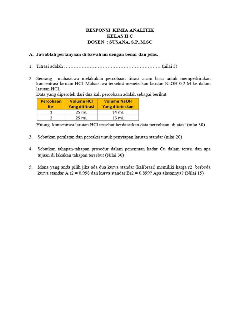 Responsi Praktikum Kimia Analitik 2023 | PDF