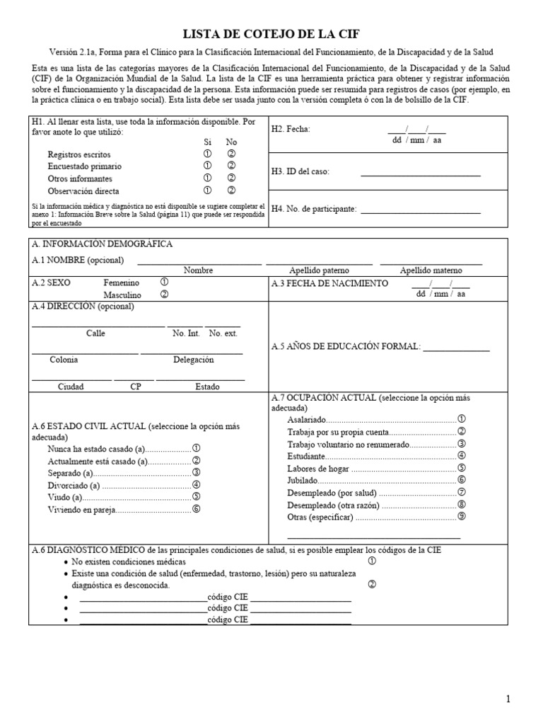 ICF-LISTA DE LA CIF Mexicana | PDF | Aprendizaje | Nervio