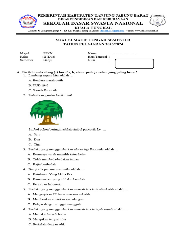 Soal STS PPKN Kelas 2 Semester 1 | PDF