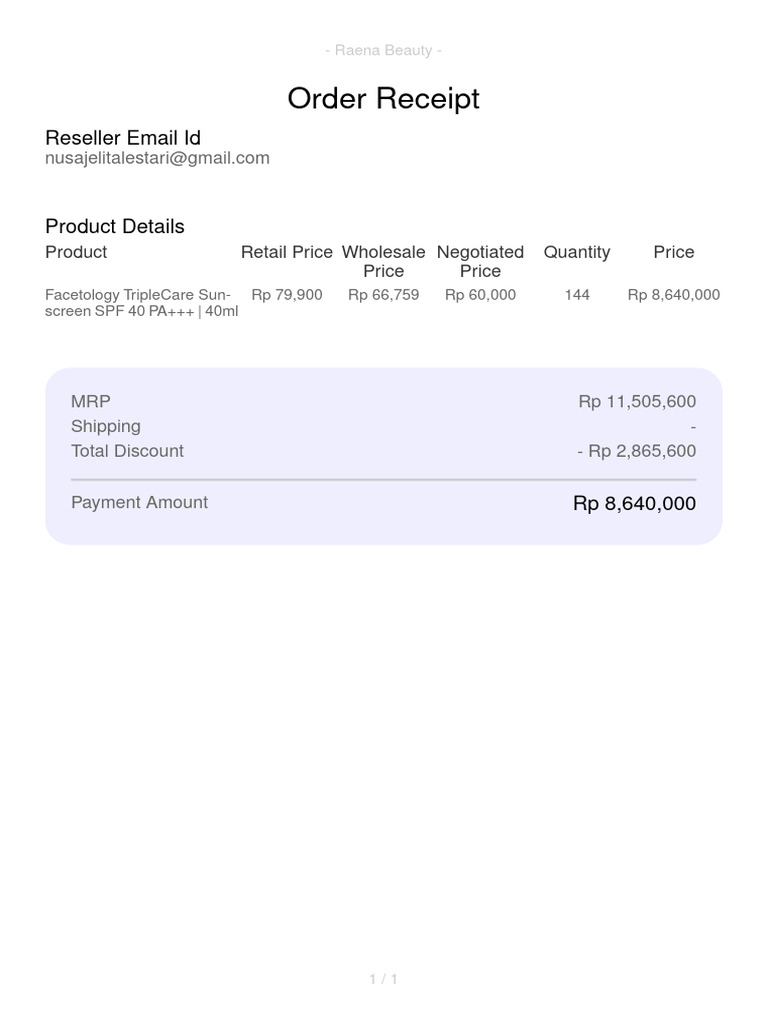 Facetology Order Receipt Summary | PDF