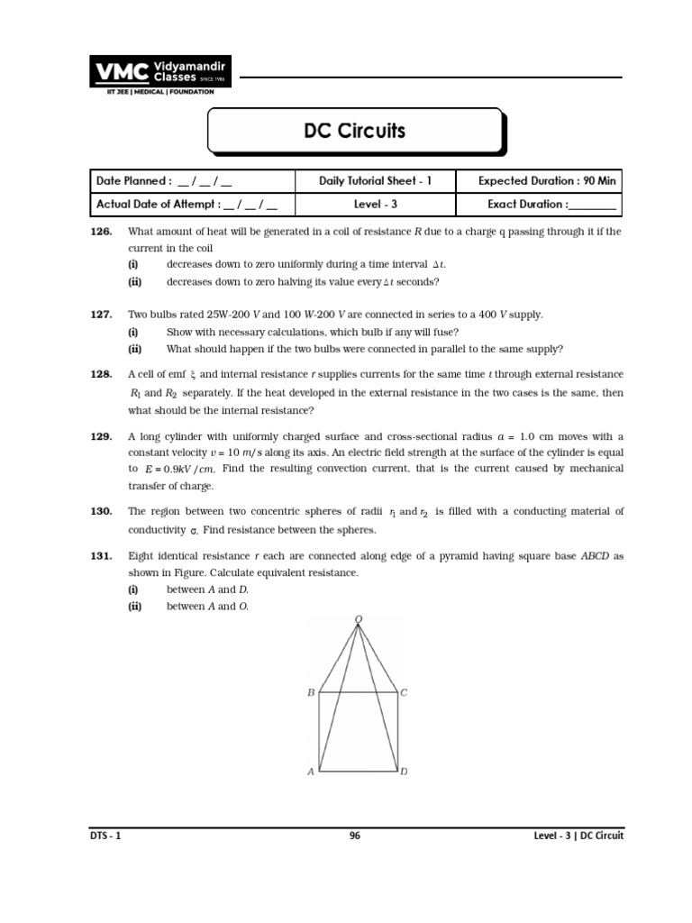 DC CIRCUIT - DTS-1 - Level 3 | PDF | Science & Mathematics