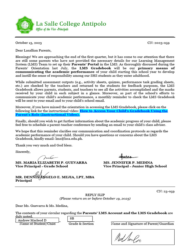 CN 2023-059 - LMS Gradebook | PDF