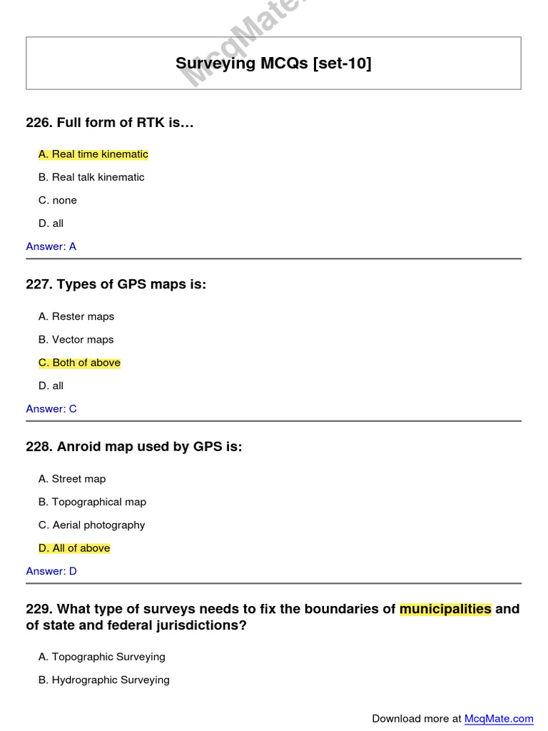 Surveying Solved MCQs (Set-10) | PDF | Surveying | Geometry