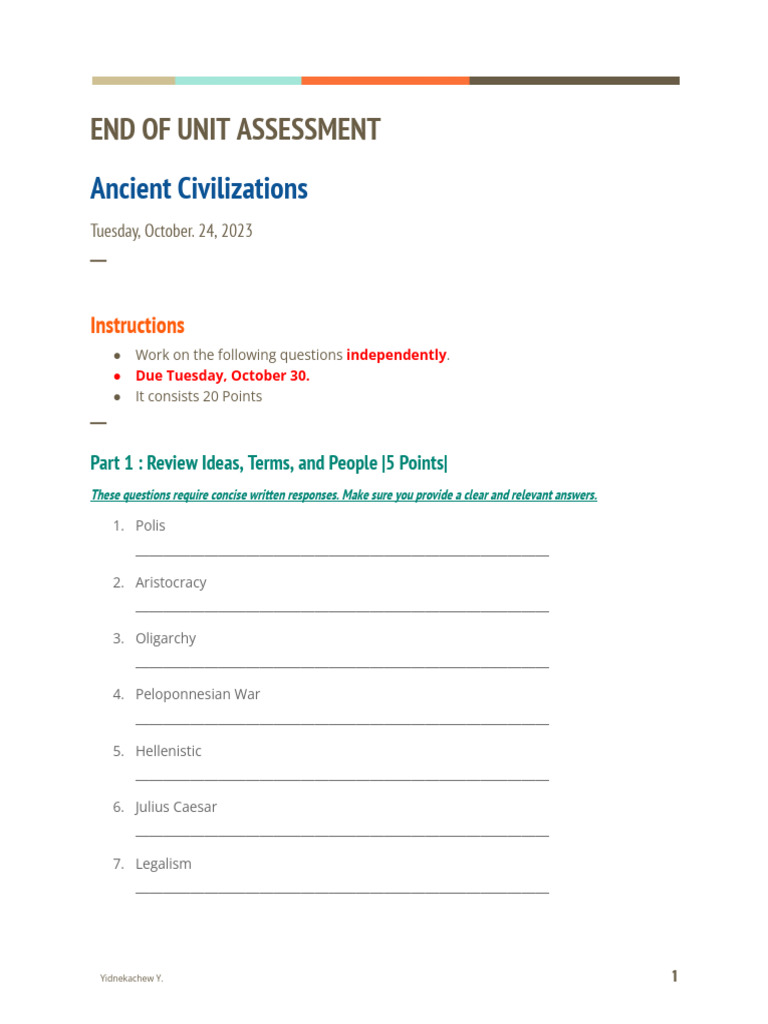 End of Unit Assessment | PDF