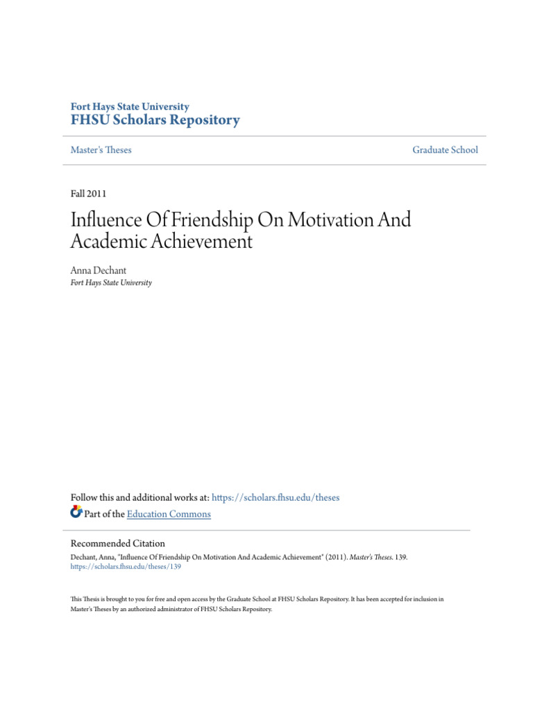 Influence of Friendship On Motivation and Academic Achievement | PDF ...
