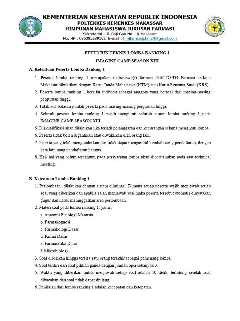 Petunjuk Teknis Lomba Ranking 1 | PDF