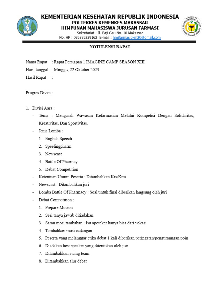 Notulensi Rapat Persiapan 1 | PDF