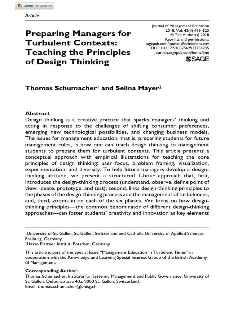 Designe Thinking Preparing Managers For Turbuent Time | PDF