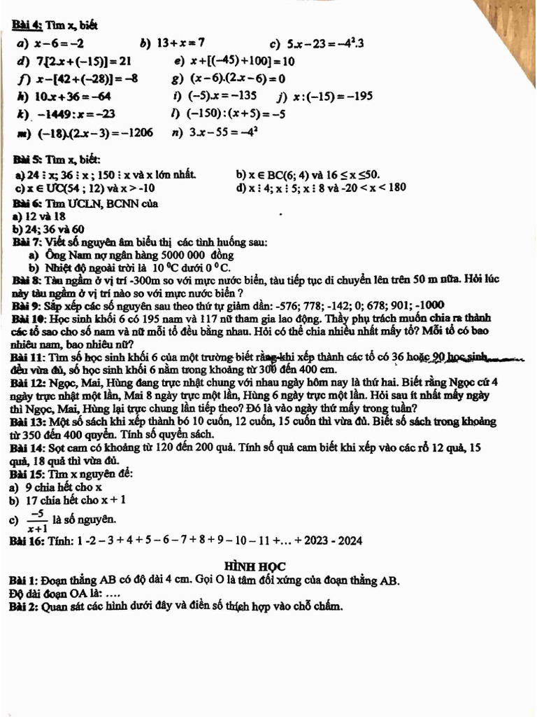 Đề Cương Cuối Hk1 Toán6 CVA - 02 (22-23) | PDF