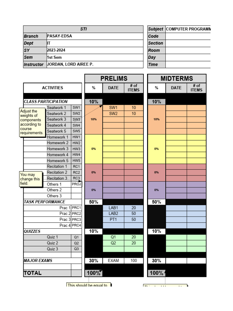 Computer Programming 1 Course Outline | PDF