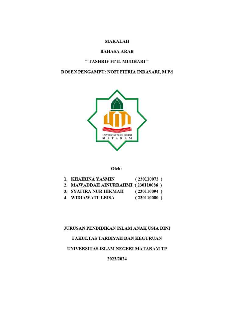 Tashrif Fi'il Mudhari dalam Bahasa Arab | PDF