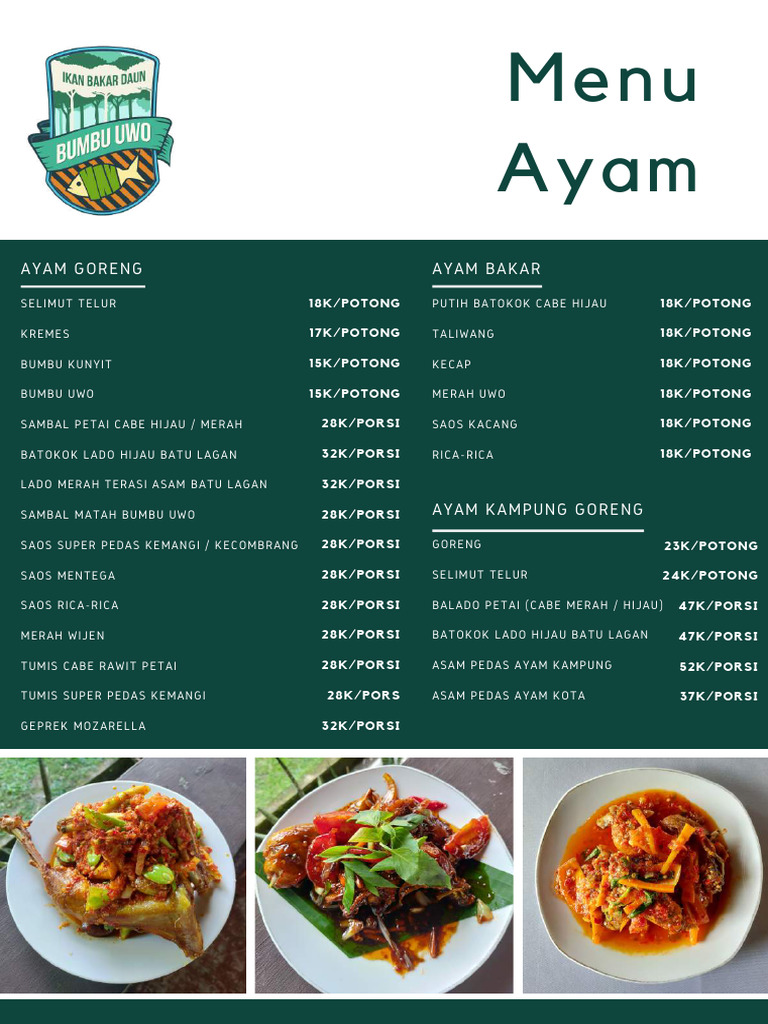 Daftar Menu Ikan Bakar Daun (1)-compressed | PDF