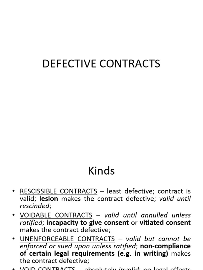 DEFECTIVE CONTRACTS - Part 1 | PDF | Annulment | Judgment (Law)