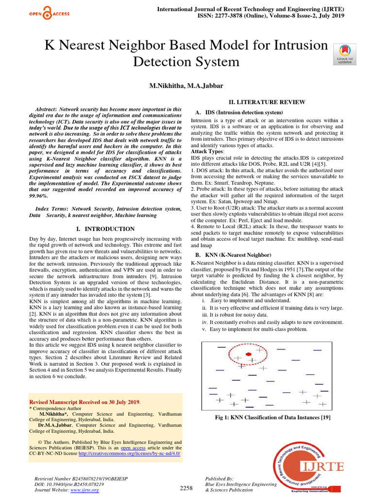 K Nearest Neighbor Based Model For Intrusion Detection System | Download Free PDF | Accuracy And ...
