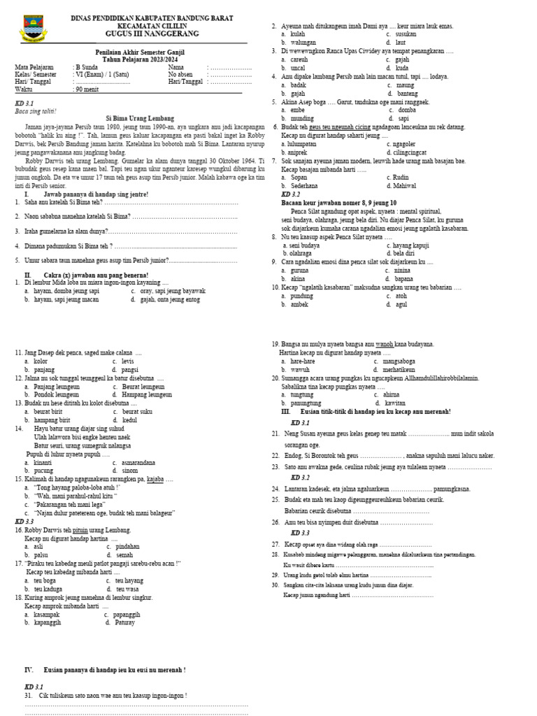 Soal B Sunda 6 | PDF